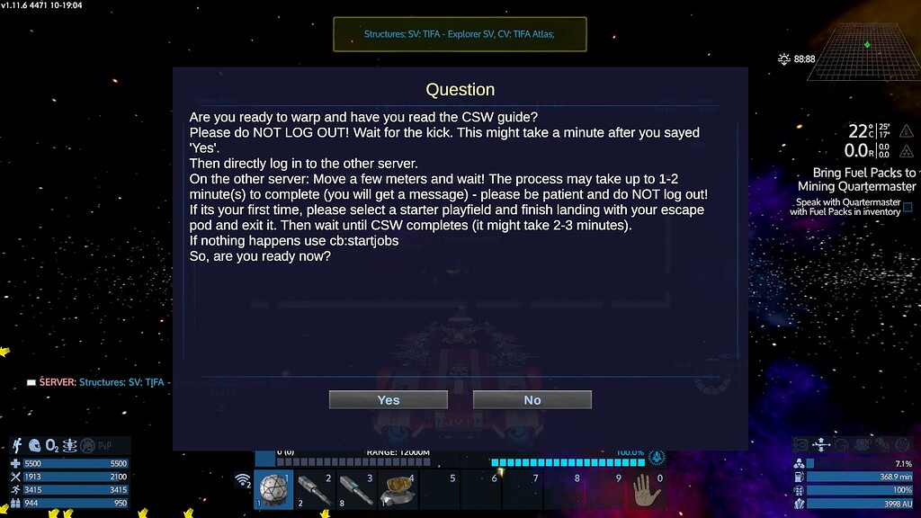 CSW warp... missing ships - 🆘 Get Help - Forum HWS | Empyrion ...